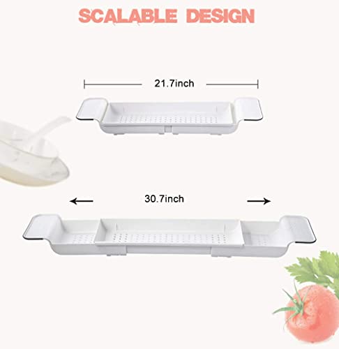 Expandable Bathtub Tray Drain Bath Caddy Tray Retractable Bath Caddy Tray Bathtub Storage Rack with Wine Glass Shelf Book Holder Candlestick Handle Dish Drain Rack