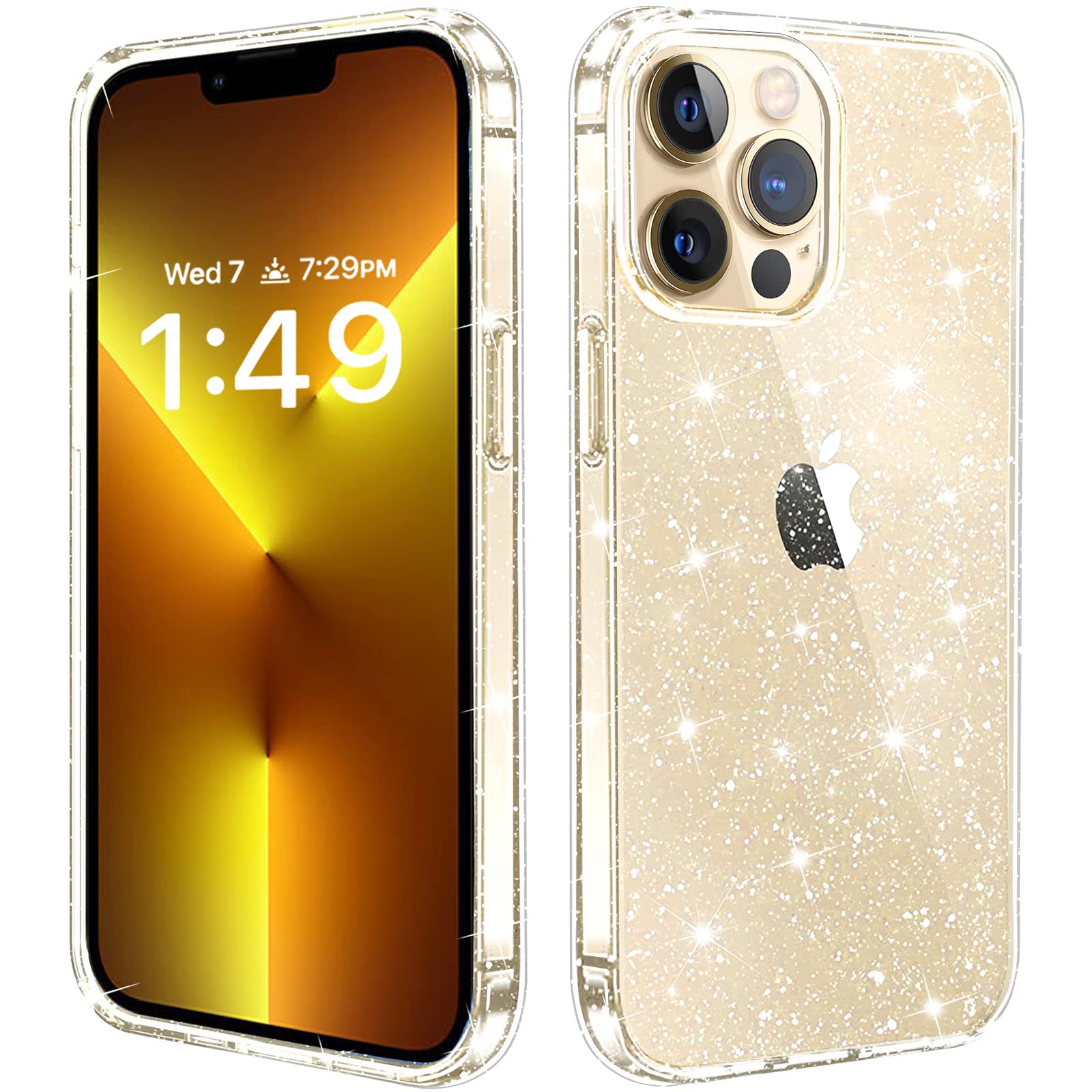 JJGoo Compatible with iPhone 13 Pro Max Case, Clear Glitter Sparkle Bling Slim Bumper Cover Soft Shockproof Phone Cases for iPhone 13 Pro Max (6.7 inch)