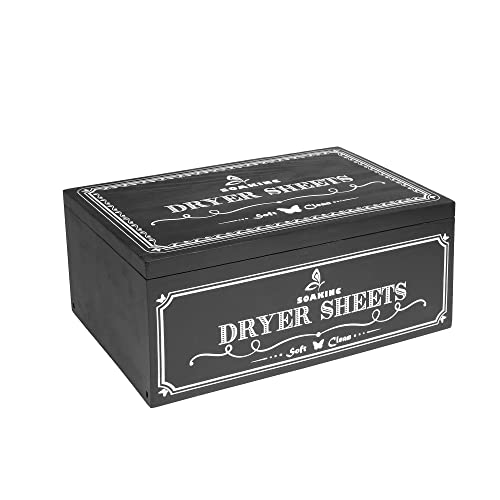 SoakInc Dryer Sheet Dispenser – Wooden Dryer Sheet Container for Laundry Room Decor – Rustic Farmhouse Dryer Sheet Holder – Vintage Black Dryer Sheet Storage Box with Hinged Lid – Solid Pine Wood