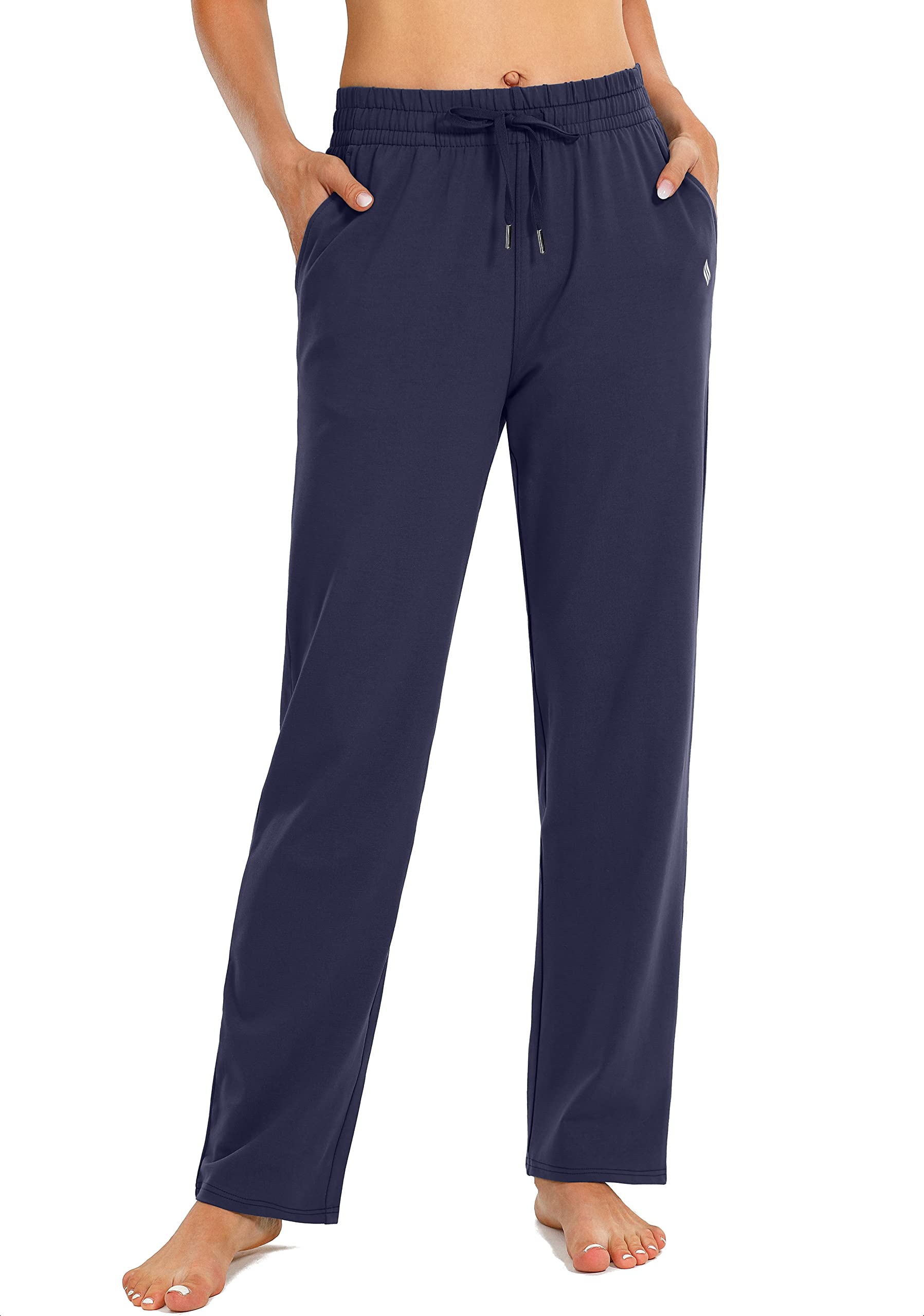 SANTINY Women's Cotton Sweatpants Yoga Lounge Casual Pants Open Bottom Sweat Pants for Women with Pockets (Navy_XL)