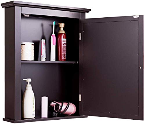 Casart Bathroom Mirrored Wall-Mounted Cabinet, Multipurpose Storage Medicine Cabinet with Single Door & Adjustable Shelf for Bathroom and Bedroom