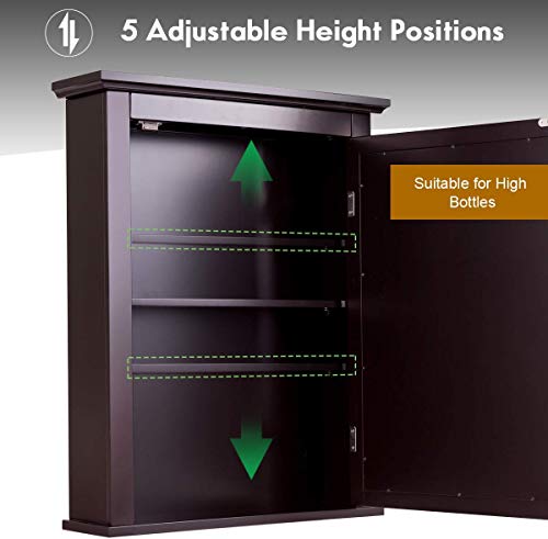 Casart Bathroom Mirrored Wall-Mounted Cabinet, Multipurpose Storage Medicine Cabinet with Single Door & Adjustable Shelf for Bathroom and Bedroom