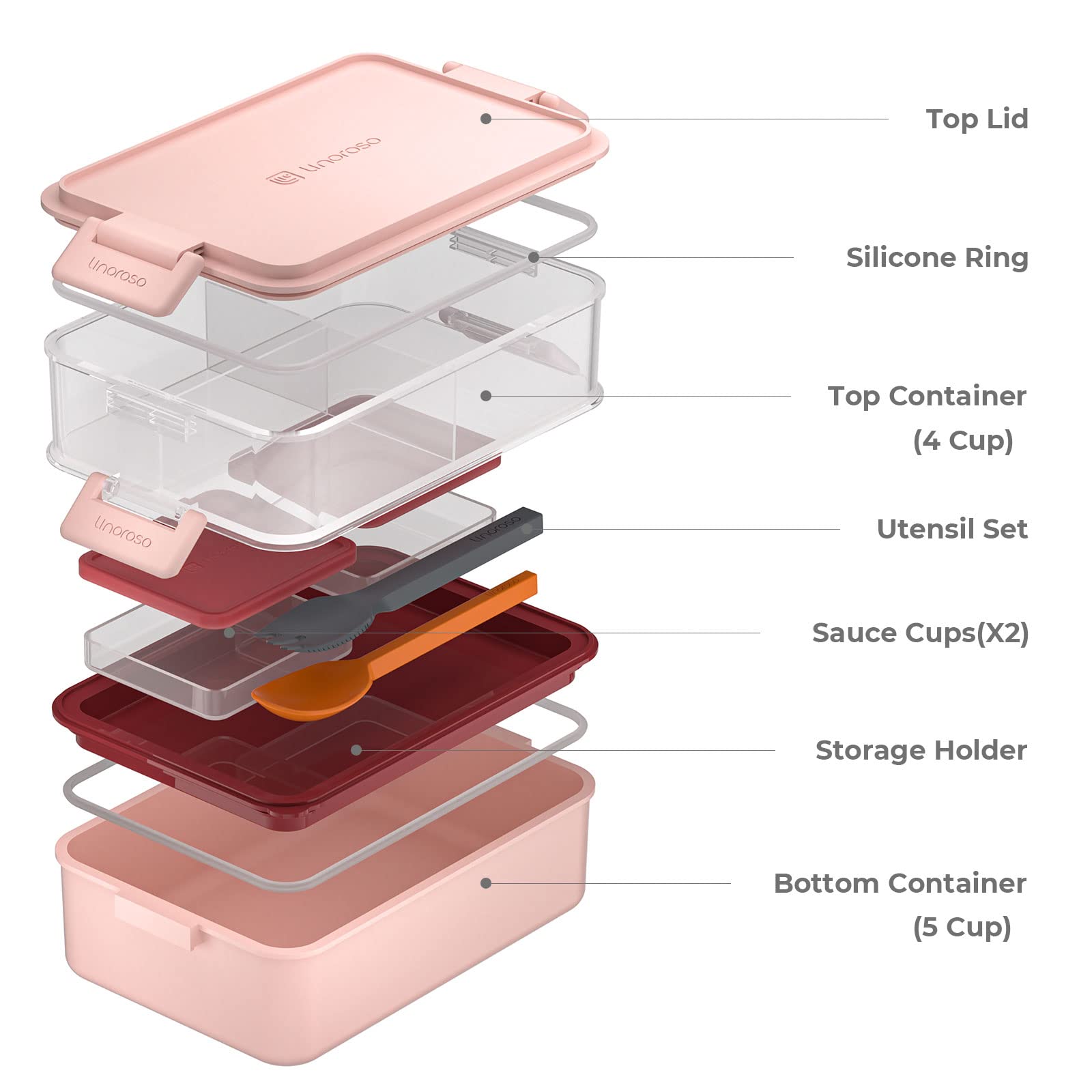 linoroso Stackable Bento Box Adult Lunch Box | Meet All You On-the-Go Needs for Food, Salad and Snack Box, Premium Bento Lunch Box for Adults Include Utensil Set, Dressing Containers - Frozen Berry