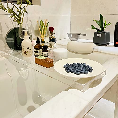CXNGD Luxury Acrylic Bath Tray Transparent Waterproof Bathtub Trays Clear Bath tub Tray Caddy, 32.3 * 7.87 * 1.18in