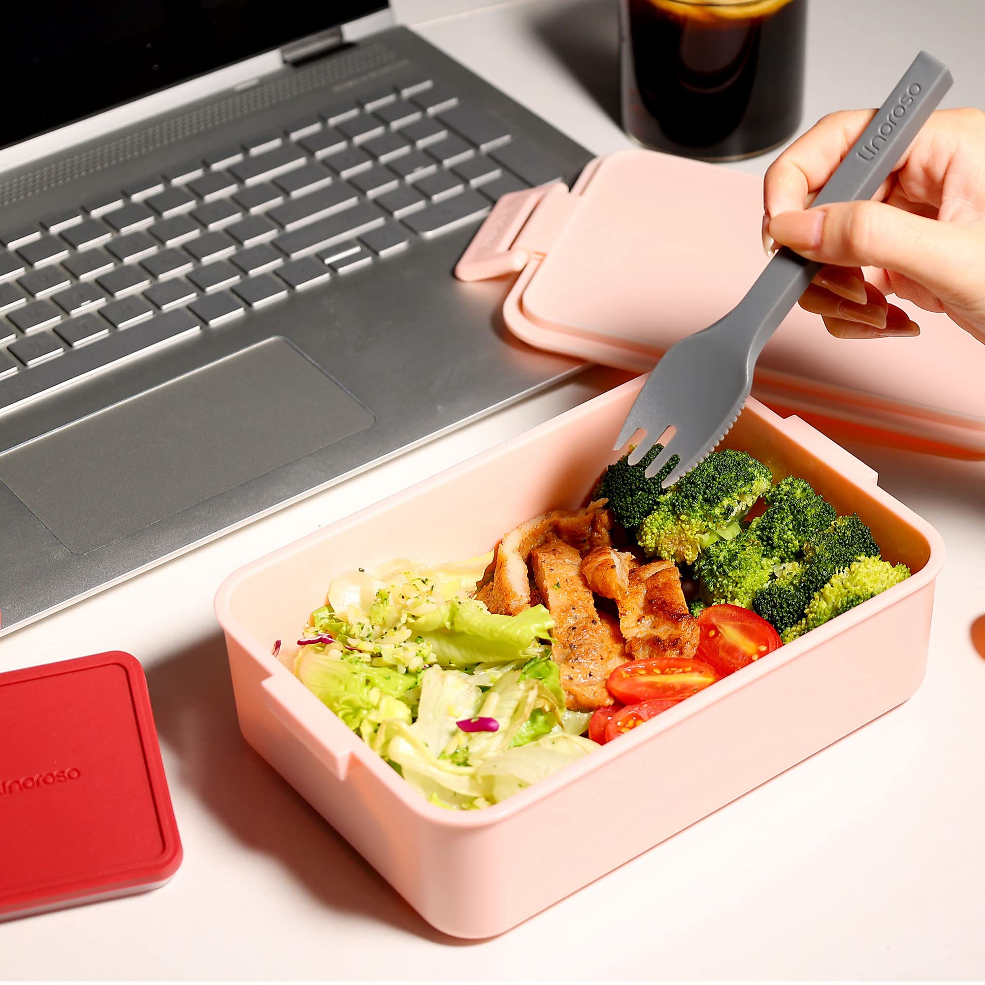 linoroso Stackable Bento Box Adult Lunch Box | Meet All You On-the-Go Needs for Food, Salad and Snack Box, Premium Bento Lunch Box for Adults Include Utensil Set, Dressing Containers - Frozen Berry