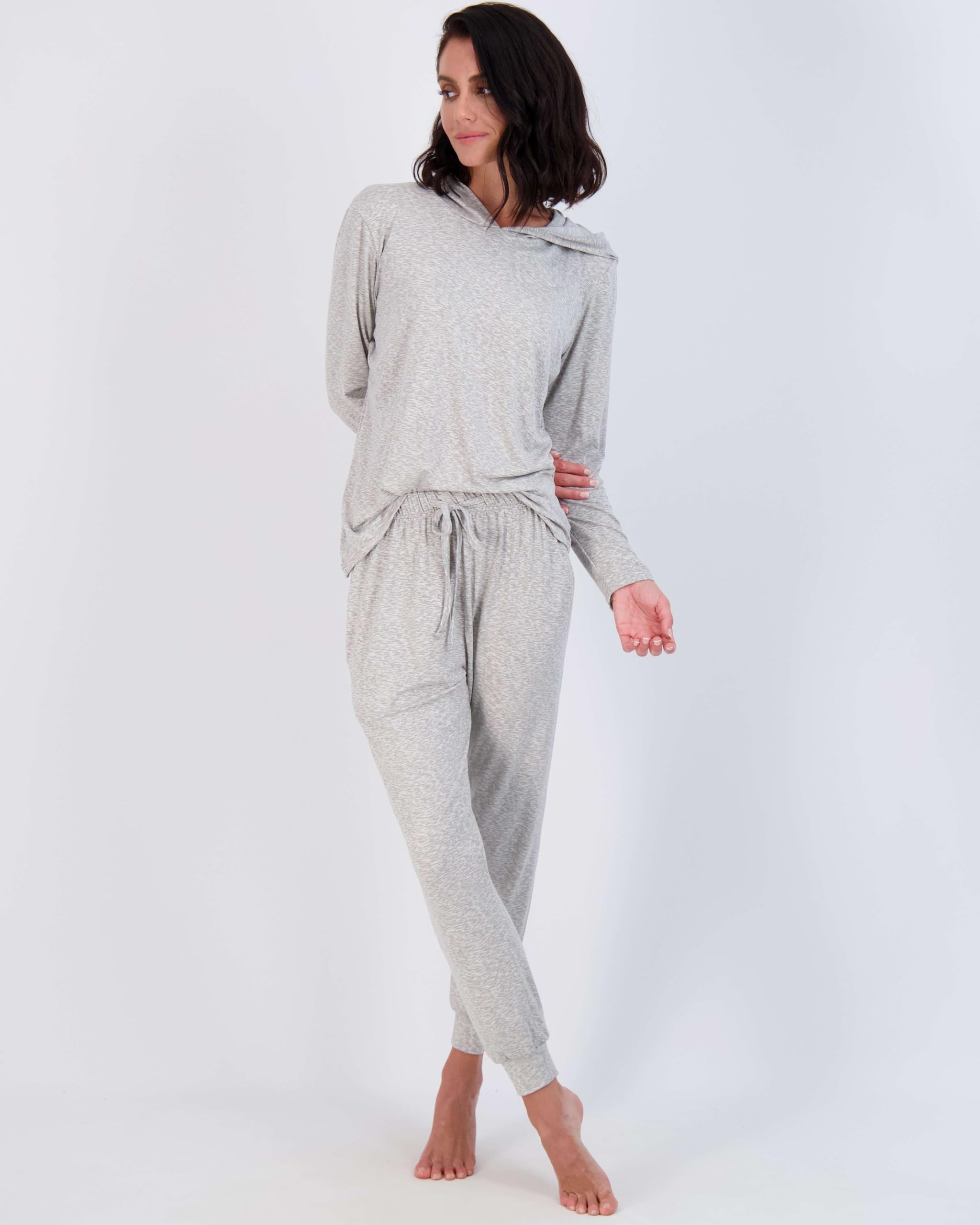 Real Essentials 2 Pack: Women's Super Soft Long Sleeve Sleep Set - Comfortable Lounge Pajama Casual Hoodie Jogger, Multicolor, Hoodie Set 2, Large
