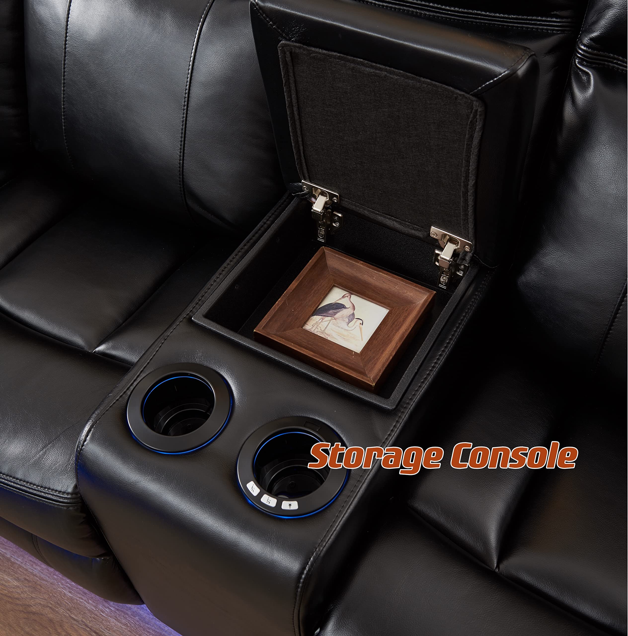 Power Reclining Sectional Sofa Set Faux Leather Recliner Couch with LED Lights/USB Port/Console Storage/Cup Holders Home Theater Sectional Sofa