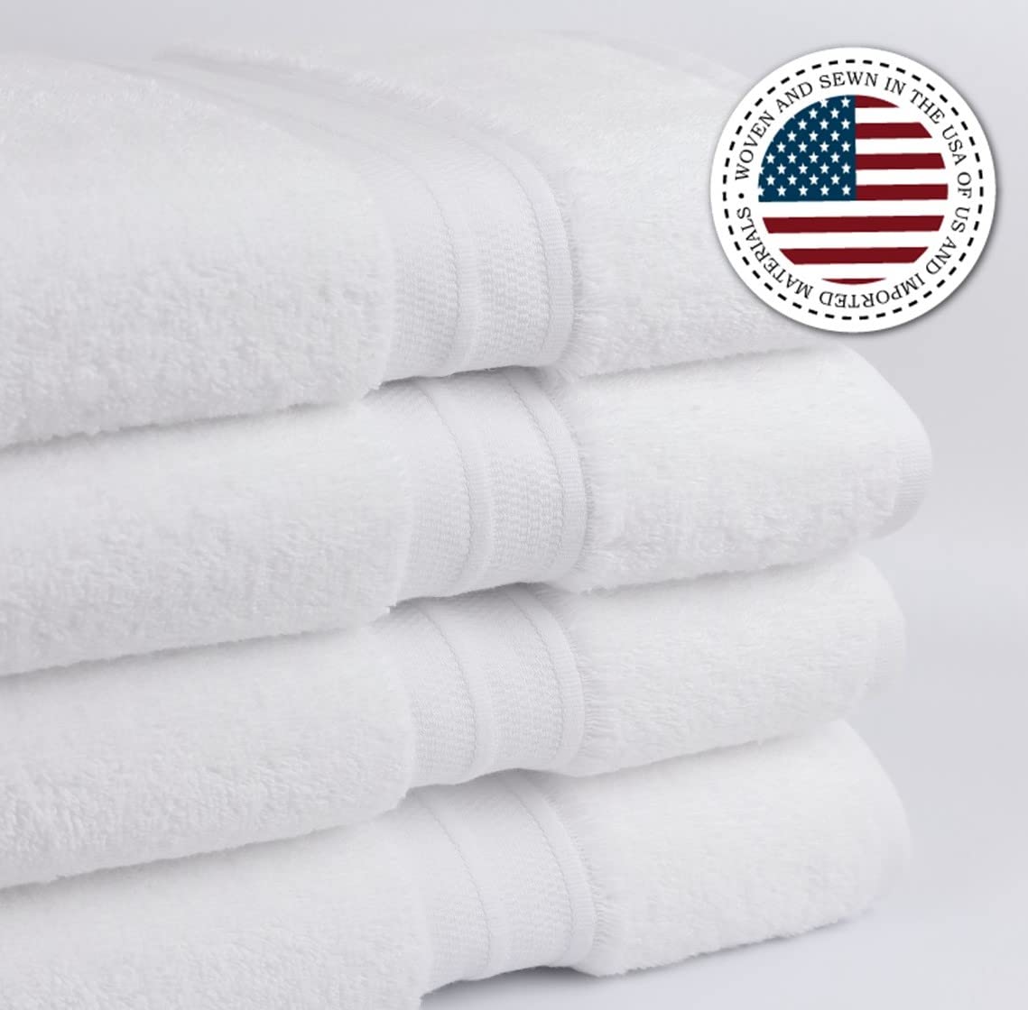 Sweet South by 1888 Mills 4-Piece Bath Towel Set, White | Made in The USA, 100% Cotton Loops