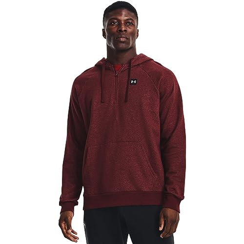 Under Armour Mens Rival Fleece 1/2 Zip Hoodie, (690) Chestnut Red Light Heather / / Onyx White, X-Large