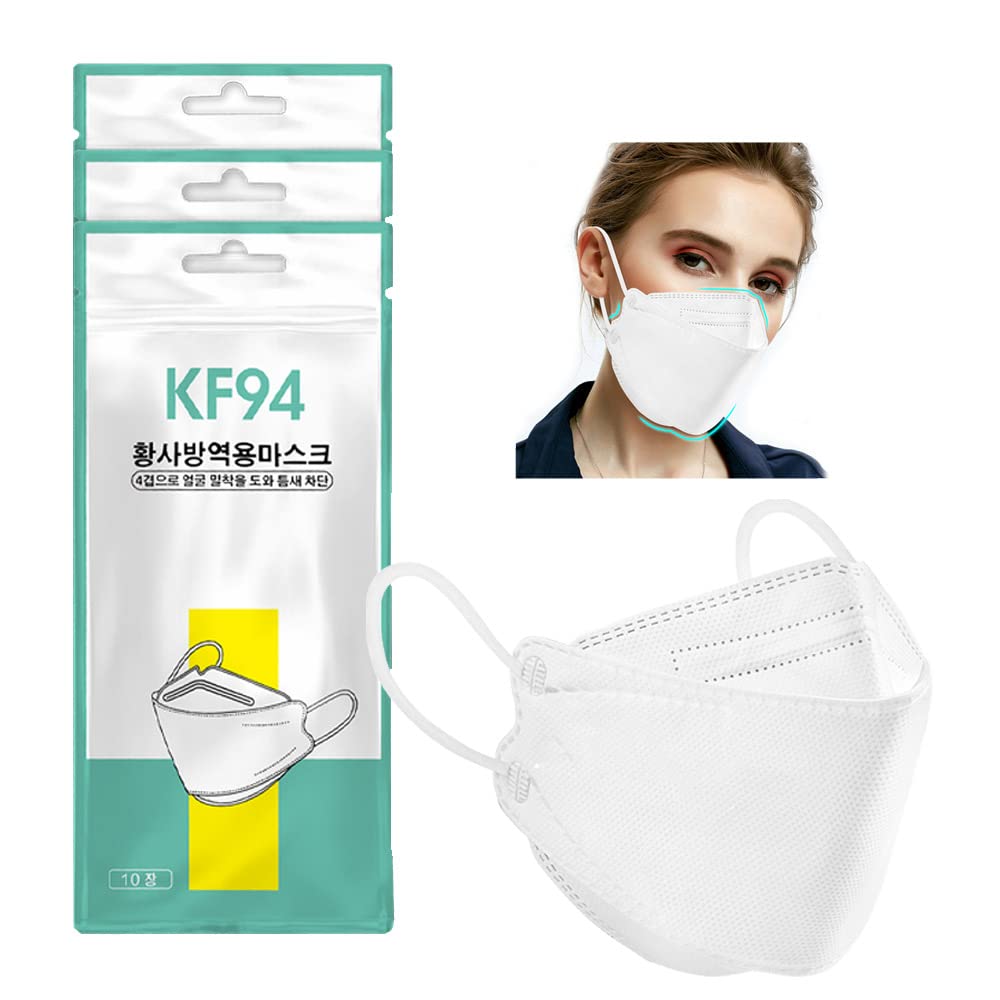 50/100Pcs KF94 Adult Mask Black 4-Layers Premium 3D Design Shape Face_Masks Protective Mask for Adult Daily Use (White)