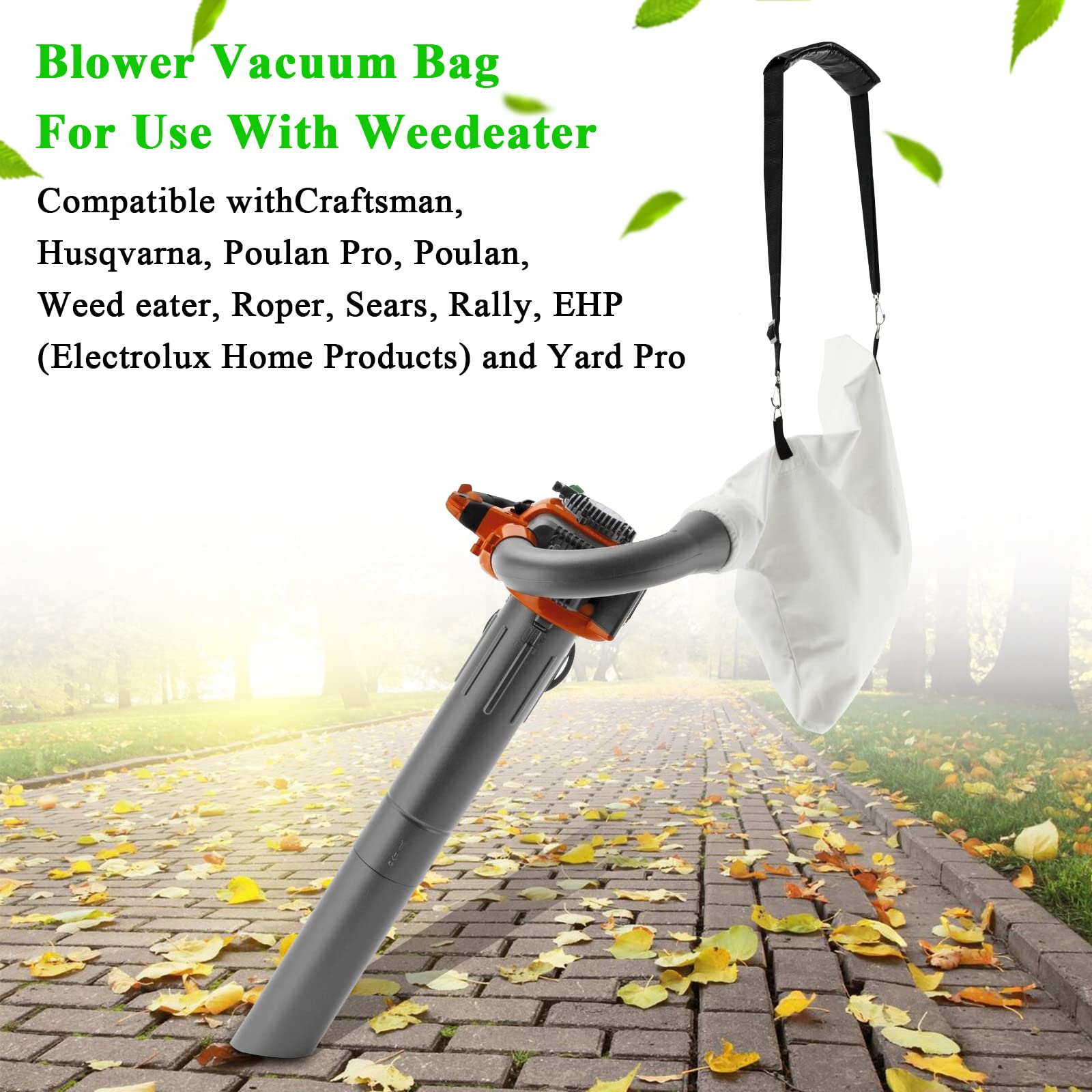 530095564 Blower Leaf Vacuum Bag, for Husqvarna Craftsman Poulan Pro Poulan Weed Eater Roper Sears Rally EHP and Yard Pro 530095599 Leaf Vacuum Bags Bottom Zippered Design