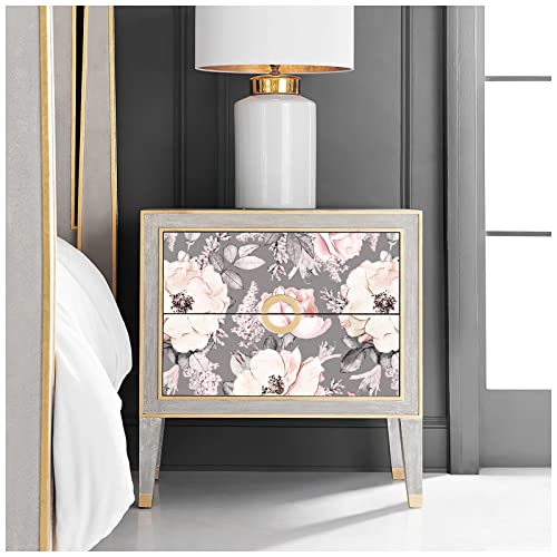 HAOKHOME Floral Peel and Stick Wallpaper Peony Removable Grey/Pink Vinyl Cabinet Self Adhesive Shelf Liner 17.7in x 9.8ft