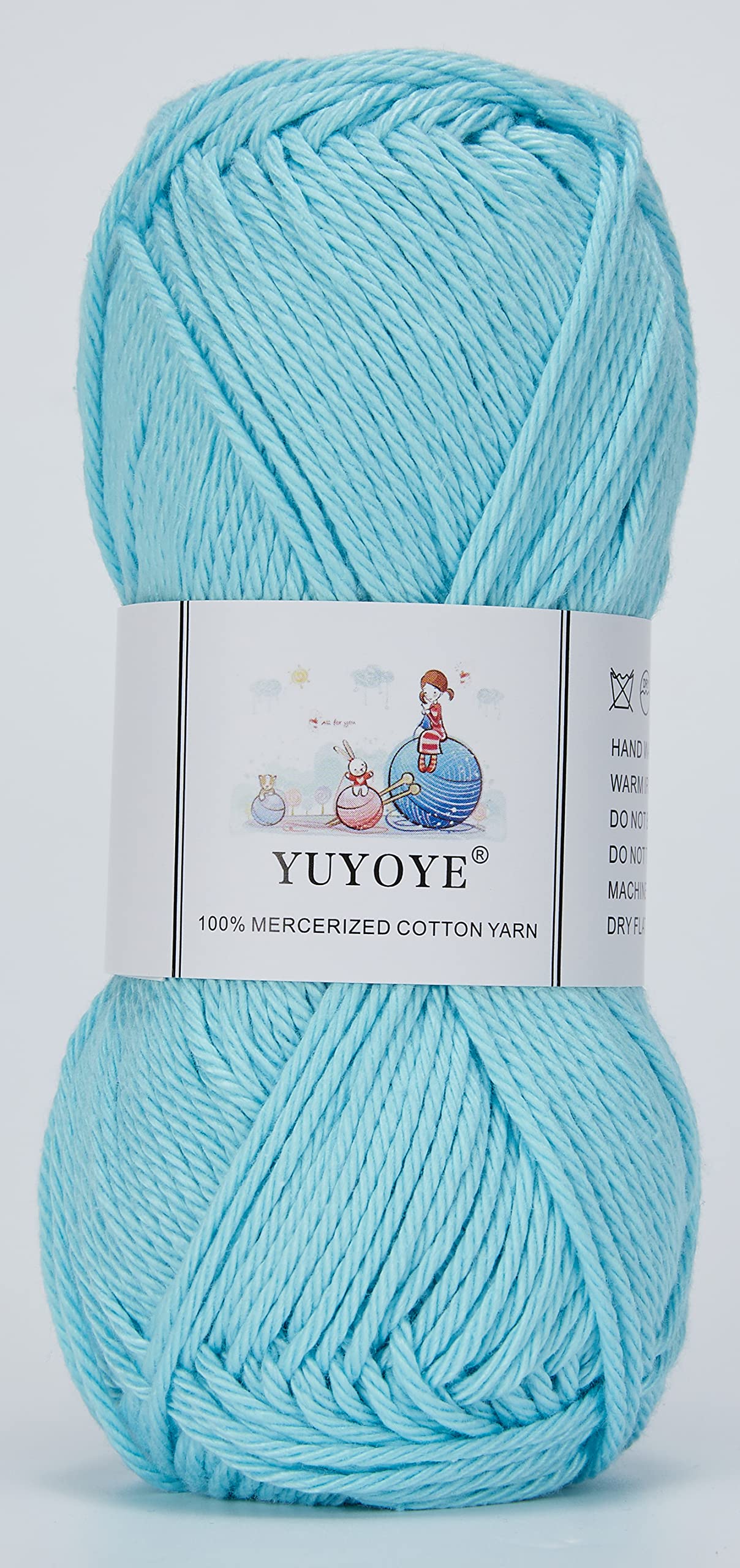 YUYOYE 100% Mercerized Cotton Yarn for Crochet and Knitting - 100g,Sky Blue-01