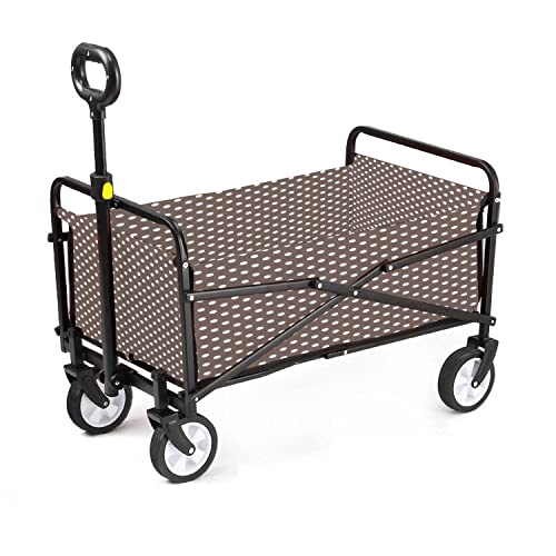 Collapsible Wagon Cart Seamless White Polka dots Dark Foldable Utility Wagon Large Capacity Garden Cart with Push Bar for Beach Camp Outdoor Shopping