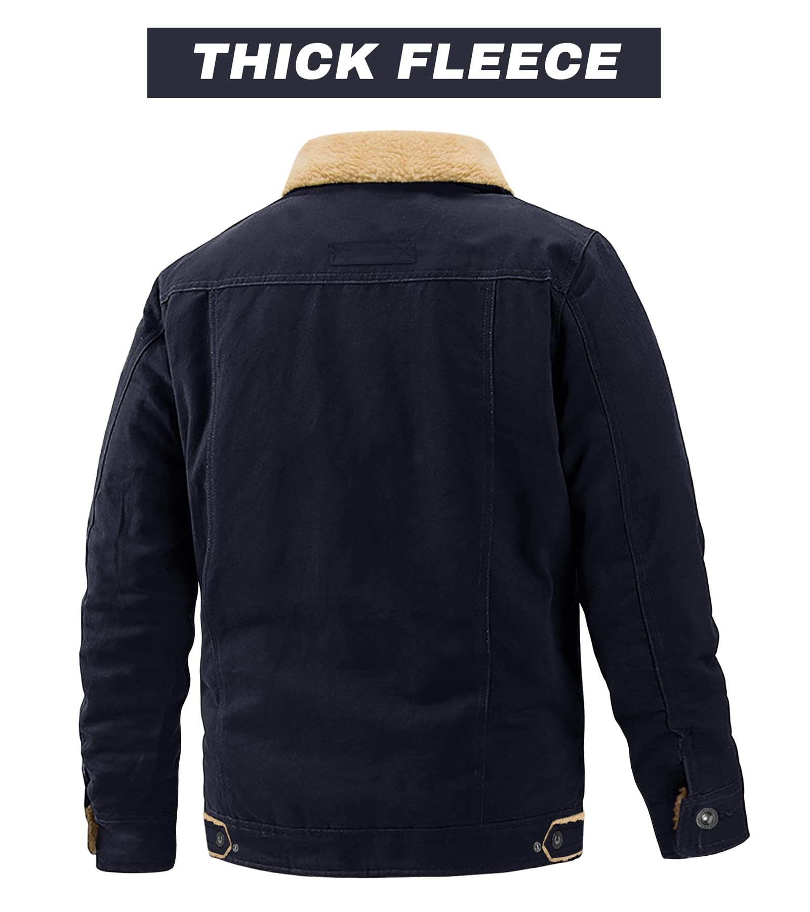 EKLENTSON Winter Coat Lapel Trucker Jacket Collared Button Up Field Active Jackets, Navy, X-Large