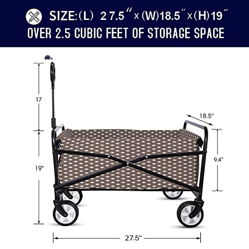 Collapsible Wagon Cart Seamless White Polka dots Dark Foldable Utility Wagon Large Capacity Garden Cart with Push Bar for Beach Camp Outdoor Shopping