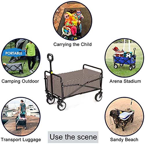 Collapsible Wagon Cart Seamless White Polka dots Dark Foldable Utility Wagon Large Capacity Garden Cart with Push Bar for Beach Camp Outdoor Shopping