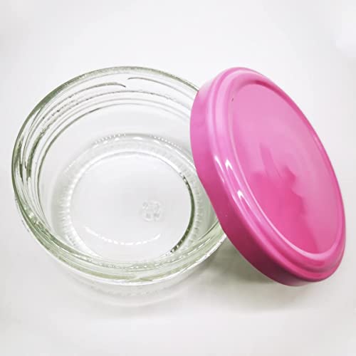 Delove [7 Pack] 2.7 oz Small Glass Condiment Containers with Lids - Salad Dressing Container to Go - Dipping Sauce Cups Set - Leak proof Reusable Sauce Containers for Lunch Box Picnic Travel - Pink