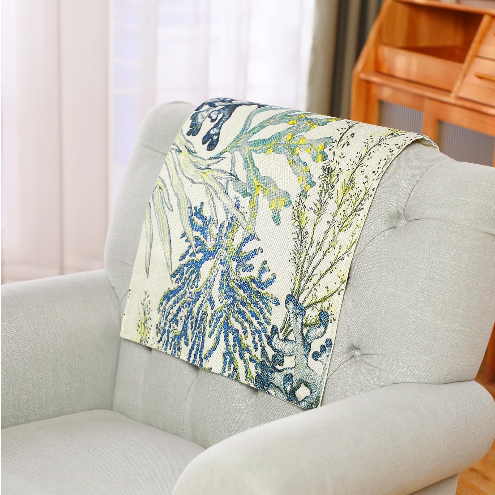 Breling Green Print Linen Elastic Recliner Chair Headrest Covers with Water Resistant Feature (2 Pieces)