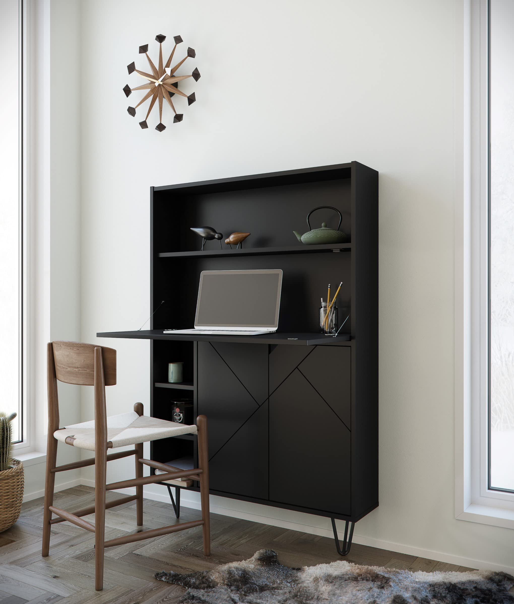 Nexera, Black 611006 Slim Secretary Desk, OneSize