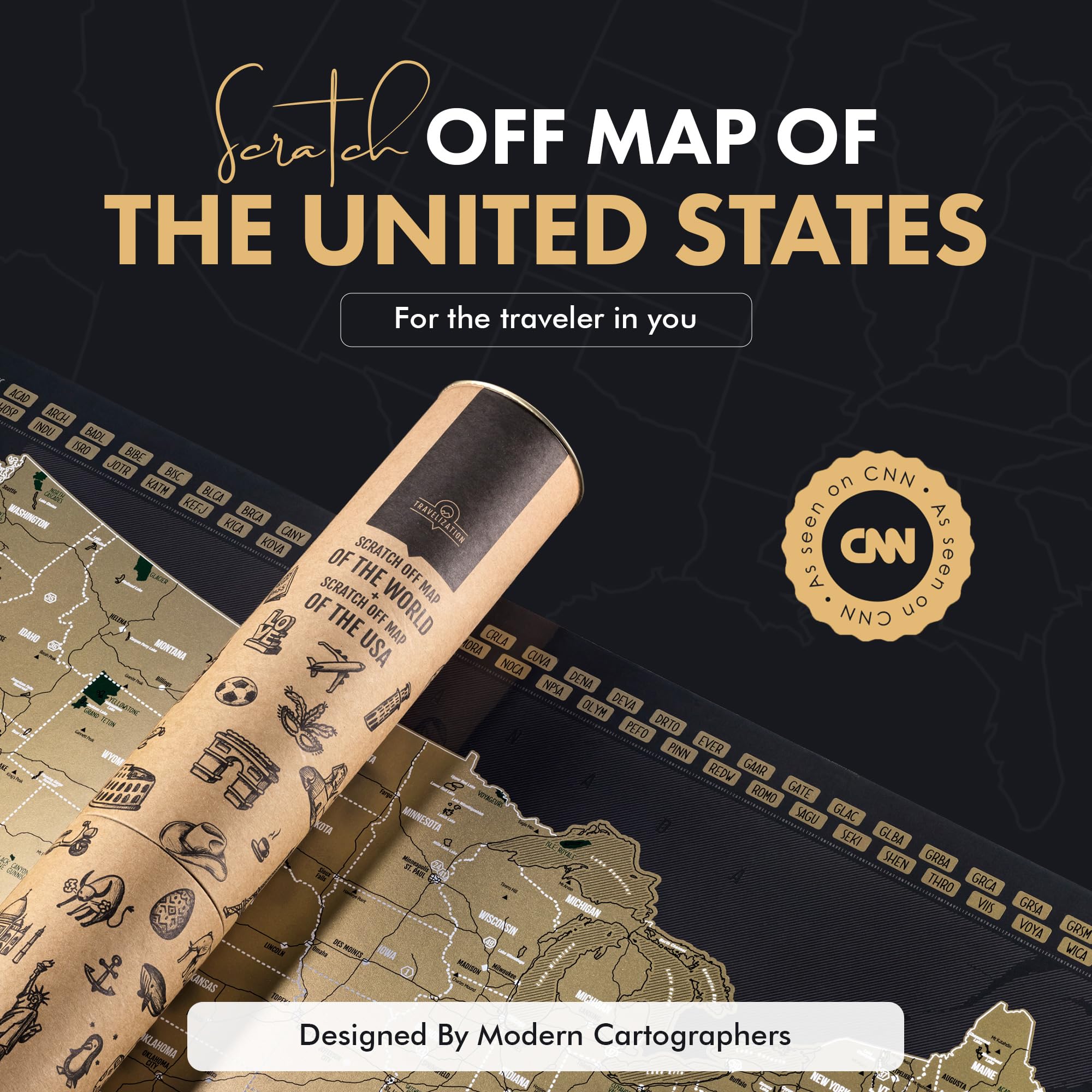 Travelization Scratch Off Map of United States 36" x 24" Frameable USA Scratch Map with National Parks, Highest Peaks and Vibrant Colors, Ideal for Travelers, Black