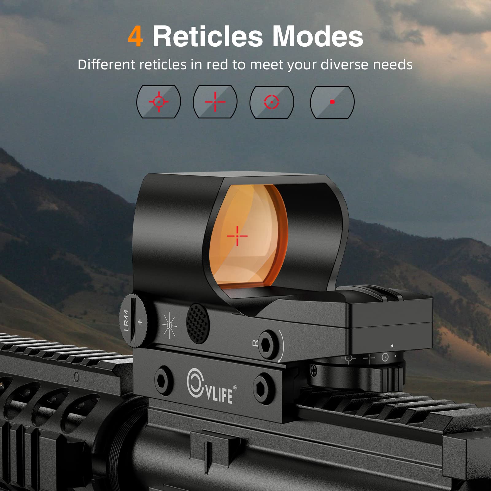 CVLIFE Reflex Sight, 1x28x40mm Red Dot Sight, 4 Adjustable Reticles Sight for 20mm Picatinny Rail, Red Dot Optics, Absolute Co-Witness