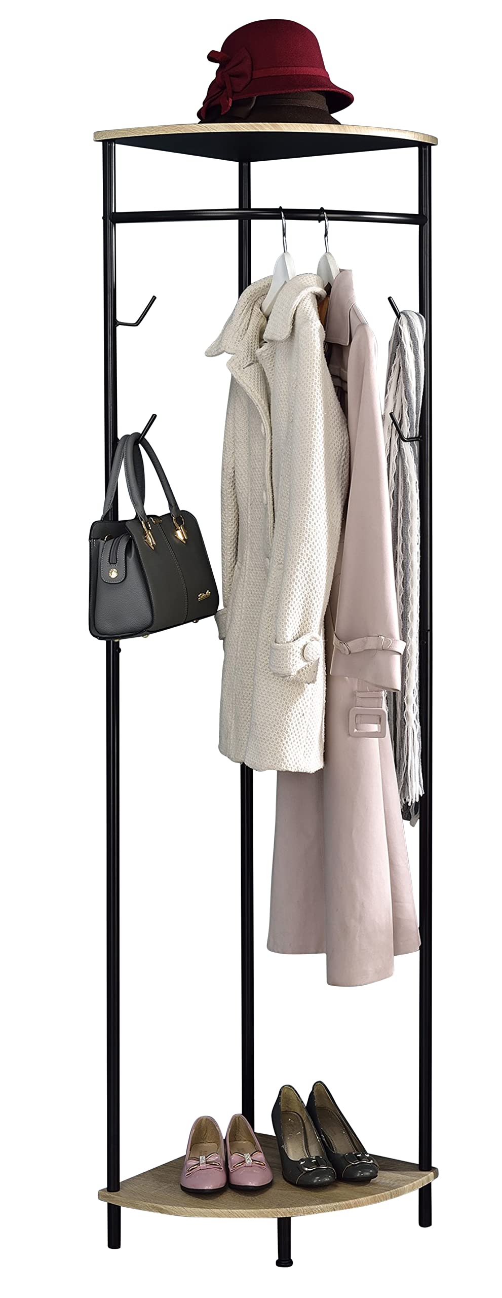 KB Designs - Corner Hall Tree Clothes Rack, Black/Sonoma Oak