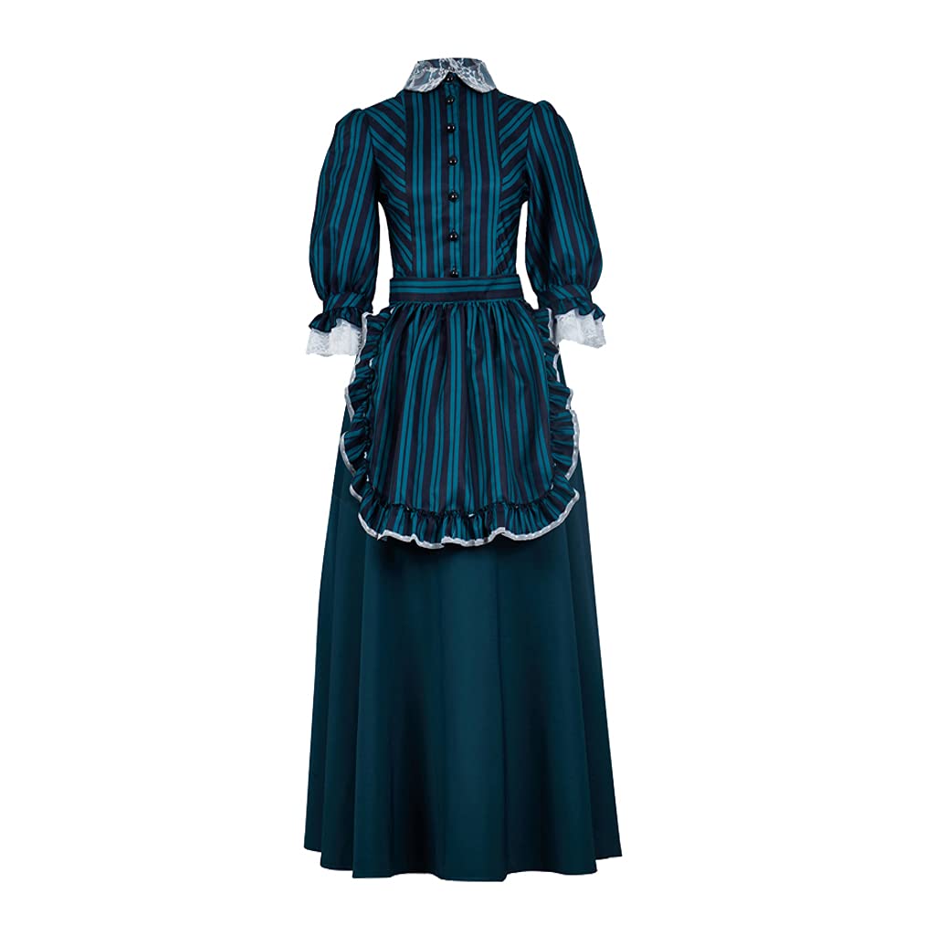 BYHai The Haunted Mansion Maid Costume Cosplay Cast Members Costume Dress Outfit with Apron Headband for Women XXL