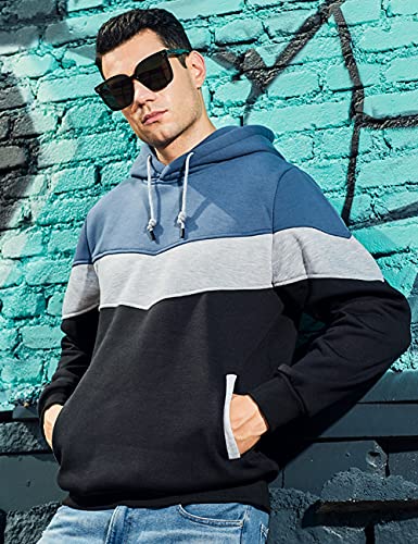 DUOFIER Men's Active Sweatshirt Top Kangaroo Pocket Hoodie Basic Designed, Denim Blue-XXL