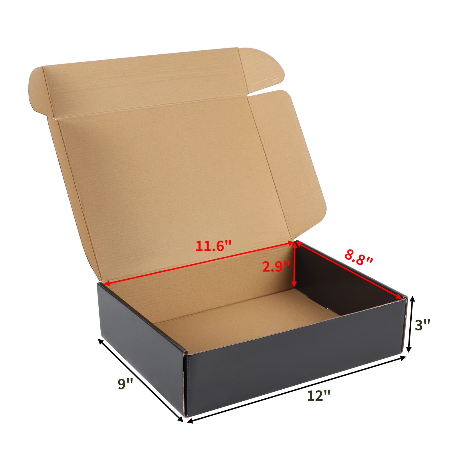 EXYGLO Shipping Cardboard Boxes for Small Business, Packing and Mailing, 12x9x3 - Pack of 20, Black