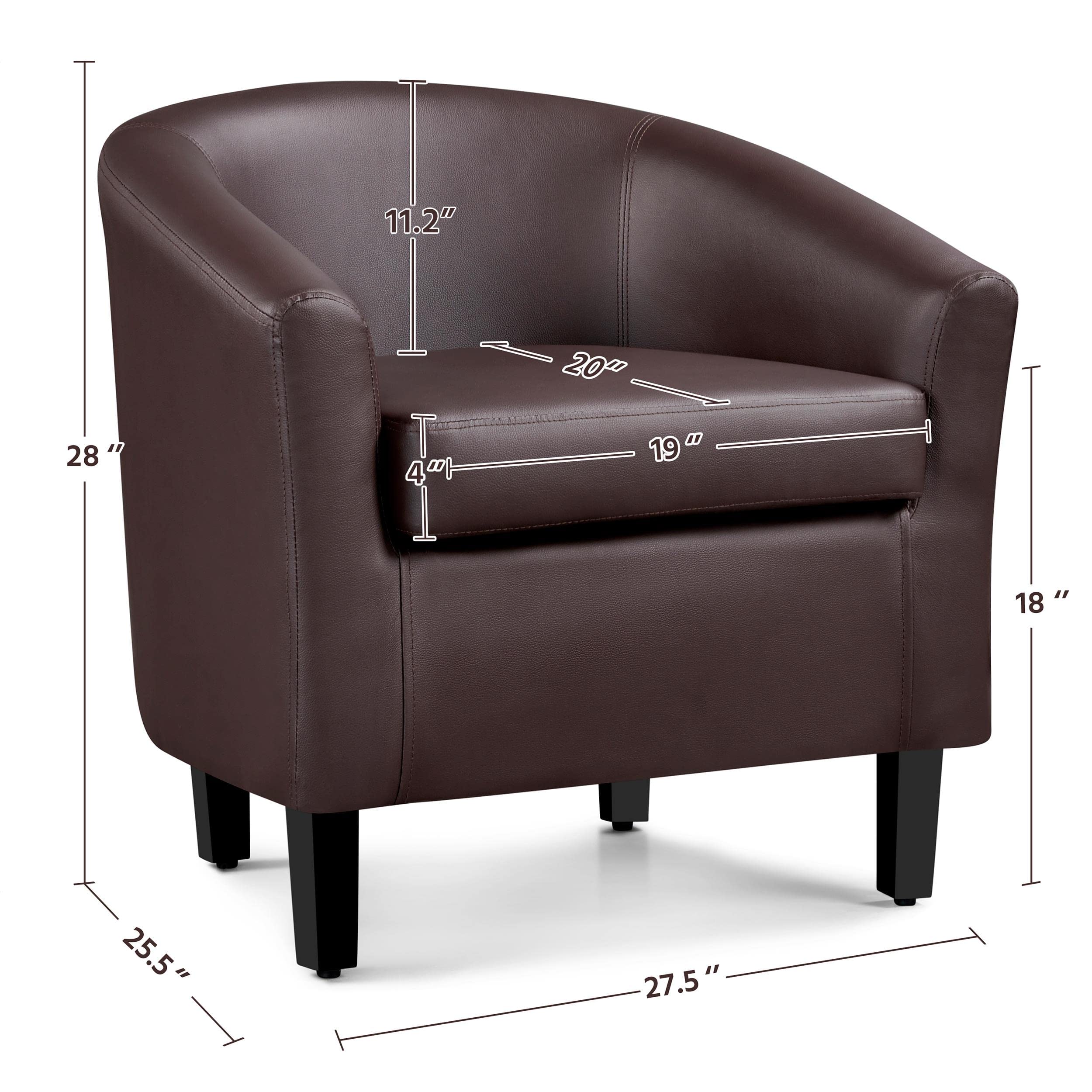 Yaheetech PU Leather Accent Chairs, Modern Barrel Chairs Side Chairs, Comfy Club Chairs with Soft Padded, 2 Chairs for Living Room/Bedroom/Reading Room, Espresso, Set of 2