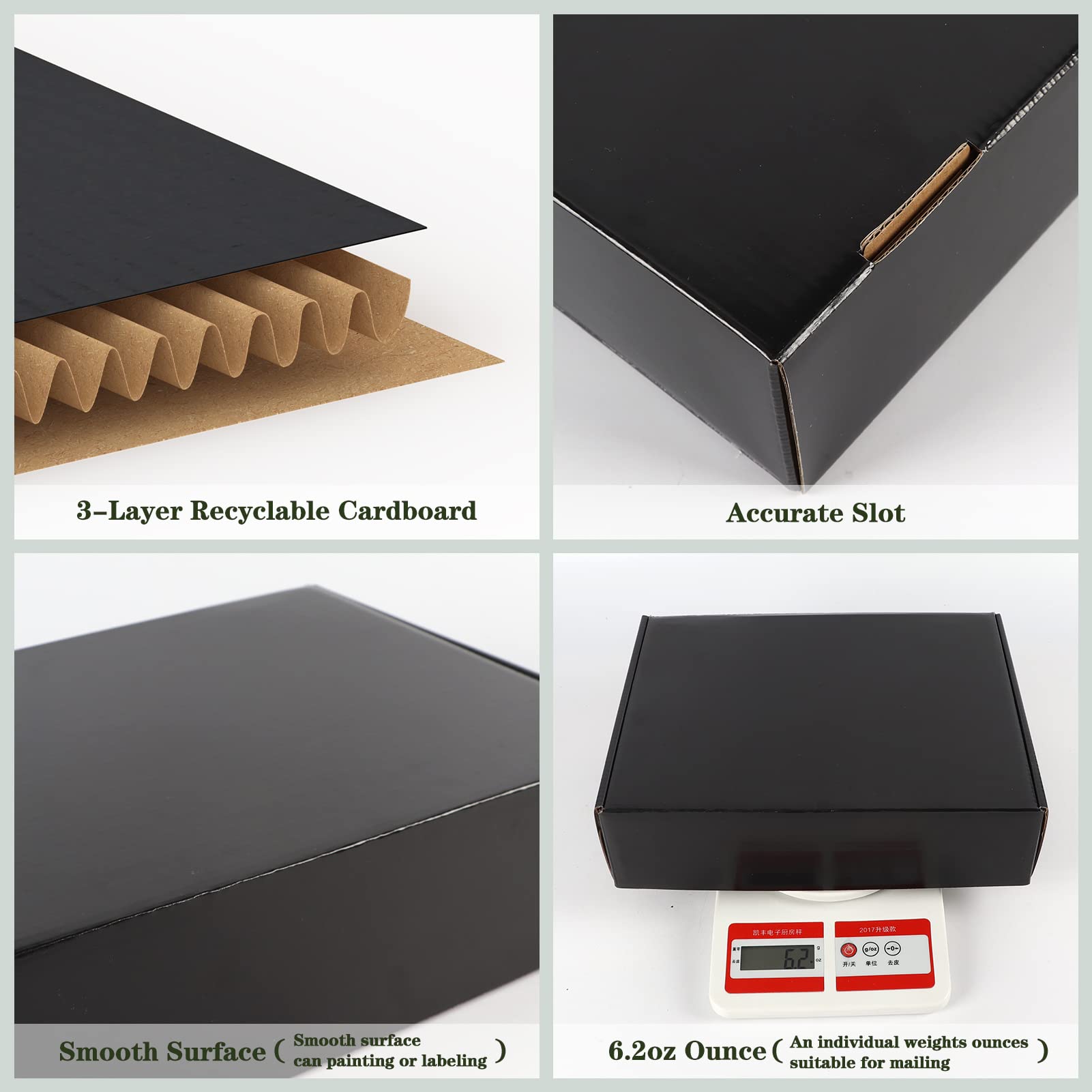 EXYGLO Shipping Cardboard Boxes for Small Business, Packing and Mailing, 12x9x3 - Pack of 20, Black