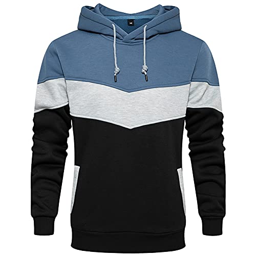 DUOFIER Men's Active Sweatshirt Top Kangaroo Pocket Hoodie Basic Designed, Denim Blue-XXL