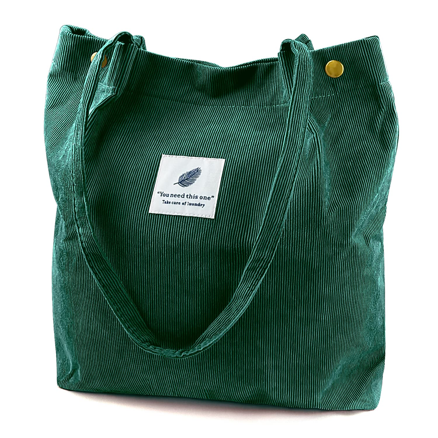 Ayieyill Corduroy Tote Bag for Women Canvas Shoulder Cord Purse with Inner Pocket（Green）