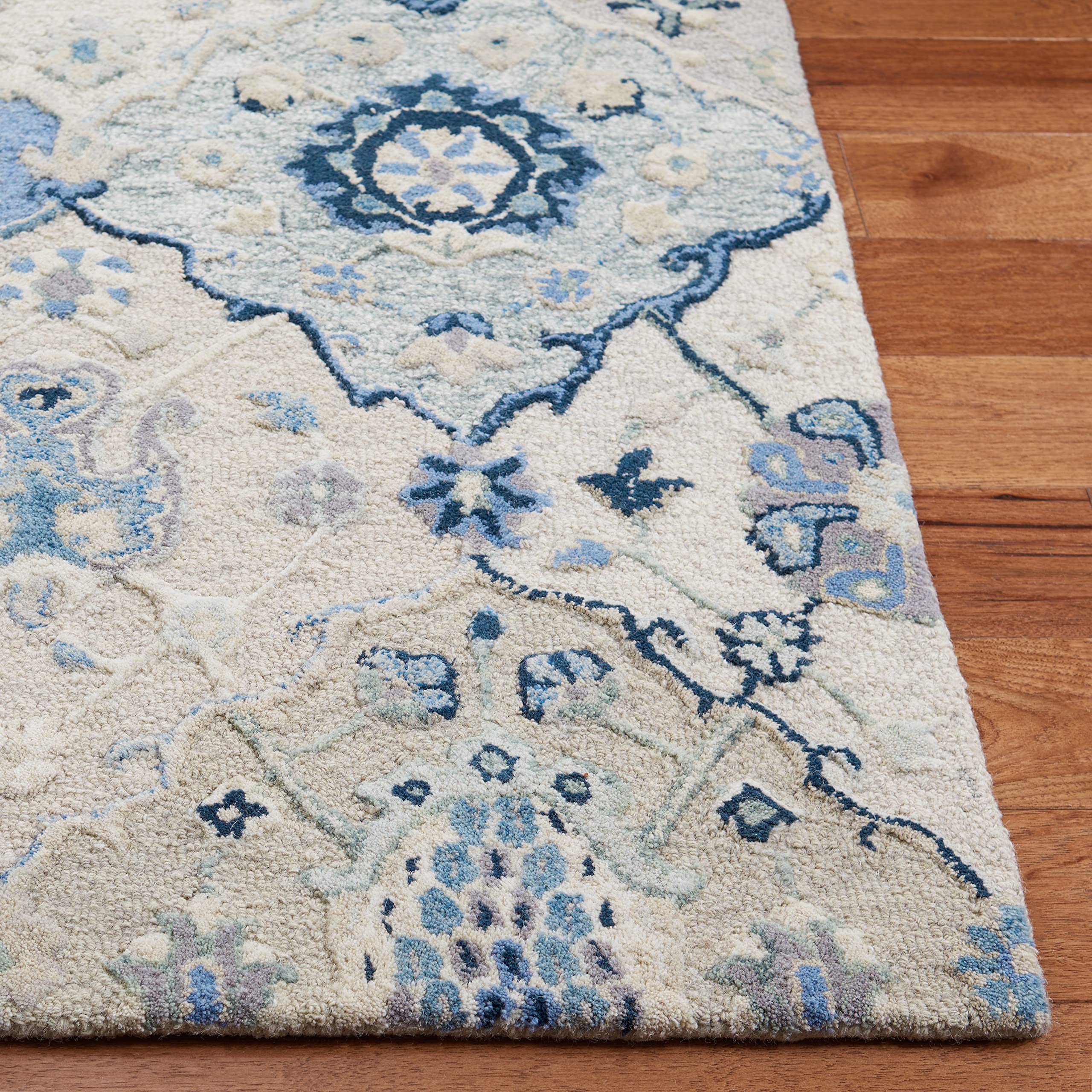 SAFAVIEH Glamour Collection 2' 3" x 12' Beige/Blue GLM622B Handmade Premium Wool Entryway Foyer Living Room Kitchen Runner Rug