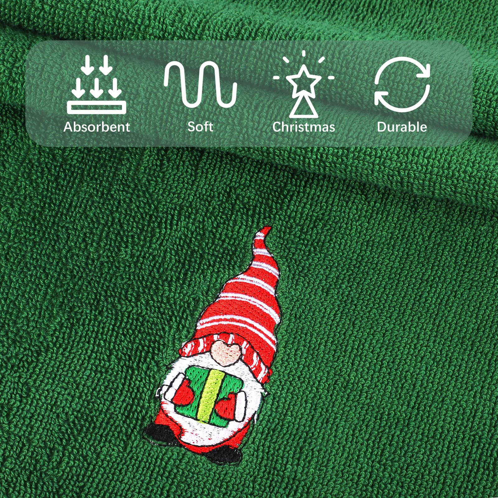 MCEAST 3 Pack Christmas Hand Towel 17.7 x 12.6 Inches Soft Wash Cloths Holiday Design Pure Cotton Towels for Bathroom, Home, Kitchen Drying and Cleaning (Red, Green, White)