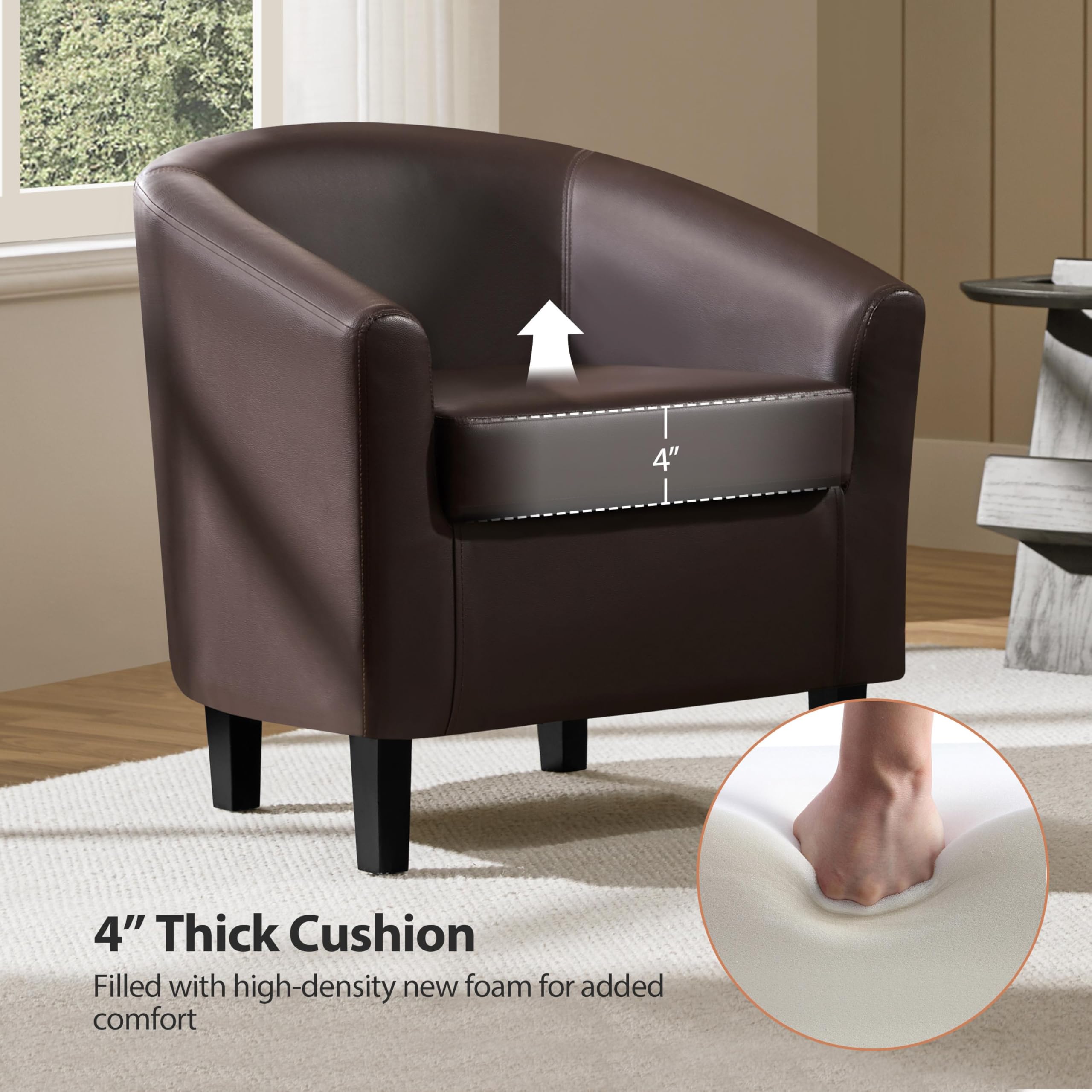 Yaheetech PU Leather Accent Chairs, Modern Barrel Chairs Side Chairs, Comfy Club Chairs with Soft Padded, 2 Chairs for Living Room/Bedroom/Reading Room, Espresso, Set of 2