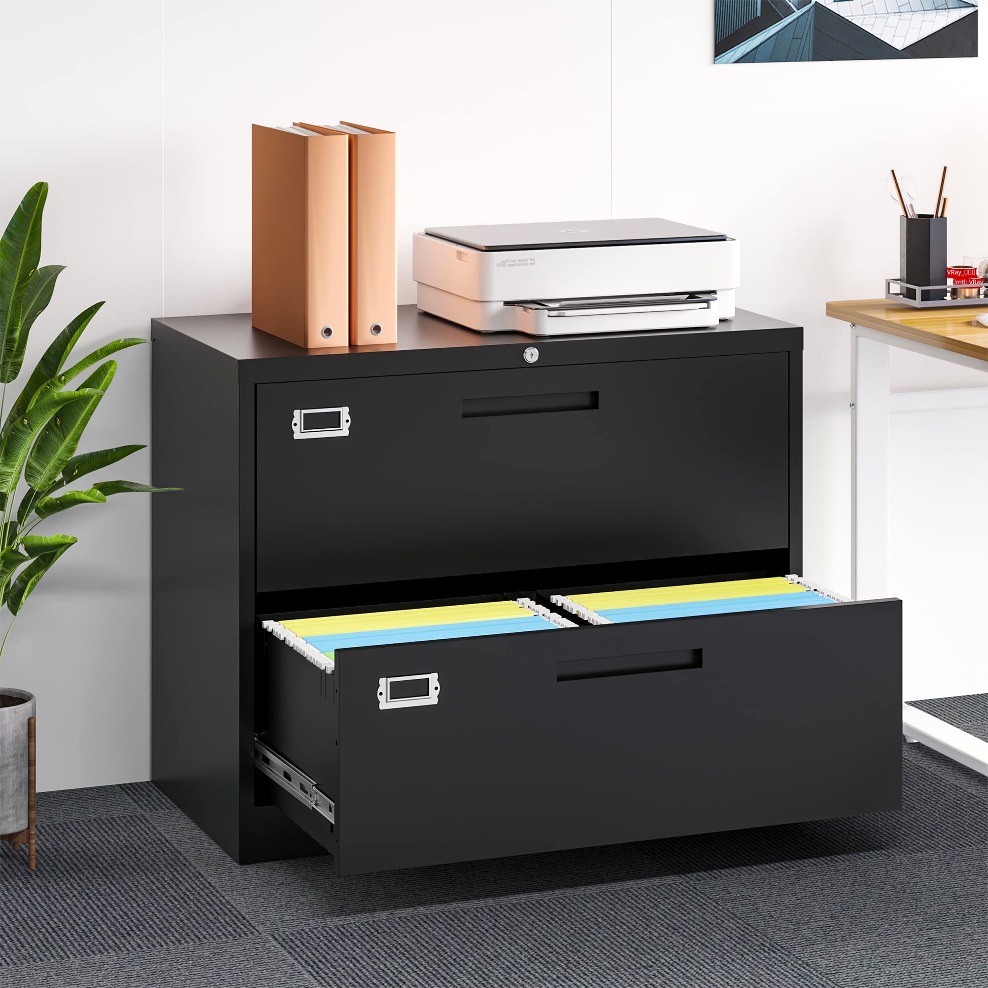 STANI Lateral File Cabinets with Lock, Filing Cabinet, 2 Drawer Lateral File Cabinet with Lock, Metal Lateral File Cabinet for Home and Office, Assembly Required