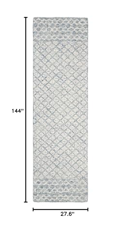 SAFAVIEH Abstract Collection Runner Rug - 2'3" x 12', Blue & Ivory, Handmade Wool, Ideal for High Traffic Areas in Living Room, Bedroom (ABT203A)