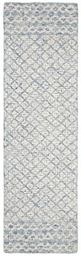 SAFAVIEH Abstract Collection Runner Rug - 2'3" x 12', Blue & Ivory, Handmade Wool, Ideal for High Traffic Areas in Living Room, Bedroom (ABT203A)