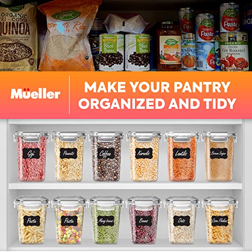 Mueller Airtight Storage Food Container Set with Lids – 12-Piece, Kitchen & Pantry Organization and Storage, Dishwasher, Freezer and Microwave Safe – 12 Labels, 4 Measuring Cups and Marker, White