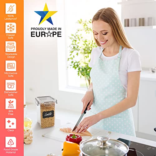 Mueller Airtight Storage Food Container Set with Lids – 12-Piece, Kitchen & Pantry Organization and Storage, Dishwasher, Freezer and Microwave Safe – 12 Labels, 4 Measuring Cups and Marker, White