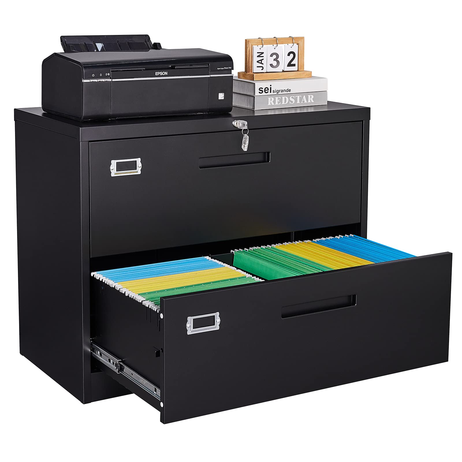 STANI Lateral File Cabinets with Lock, Filing Cabinet, 2 Drawer Lateral File Cabinet with Lock, Metal Lateral File Cabinet for Home and Office, Assembly Required