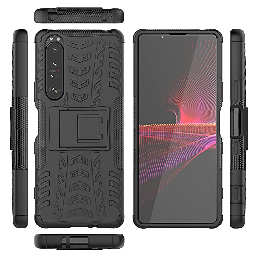 IMIRST Phone Case Sony Xperia 1 III Case Heavy Duty Shockproof Military Grade Dual Layer Hard Slim PC Hybrid Kickstand Protective Cover for Sony Xperia 1 III Hyun (Black) JX