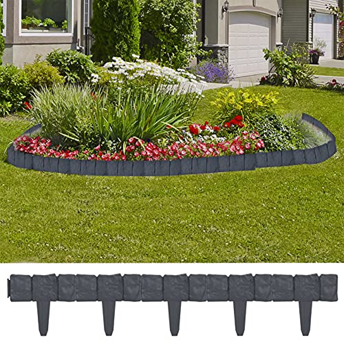 Tidyard 41 Piece Lawn Edgings Plastic Stone Look Garden Landscape Divider Border Outdoor Flower Grass Plant Bed Fence Edging Decor Anthracite for Yard, Lawn, Landscaping, Patio 393.7 Inches