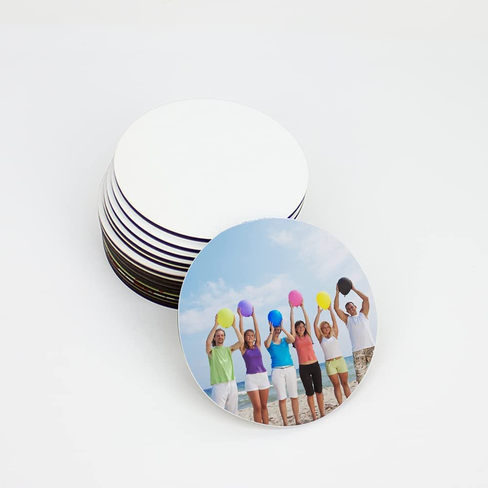 MR.R 10 Pieces Sublimation Blanks Round Cup MDF Coasters, Raw Wood Back Hardboard Sublimation Coasters Blanks,Absorbent Heat Transfer Cup Coasters for Drinks, Party Supplies Coasters and DIY Craft