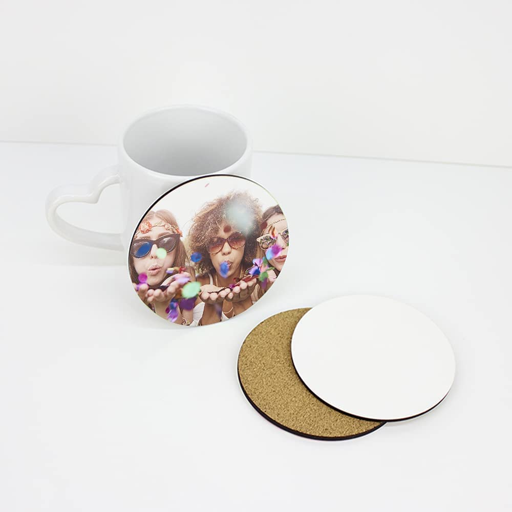 MR.R 10 Pieces Sublimation Blanks Round Cup MDF Coasters, Raw Wood Back Hardboard Sublimation Coasters Blanks,Absorbent Heat Transfer Cup Coasters for Drinks, Party Supplies Coasters and DIY Craft