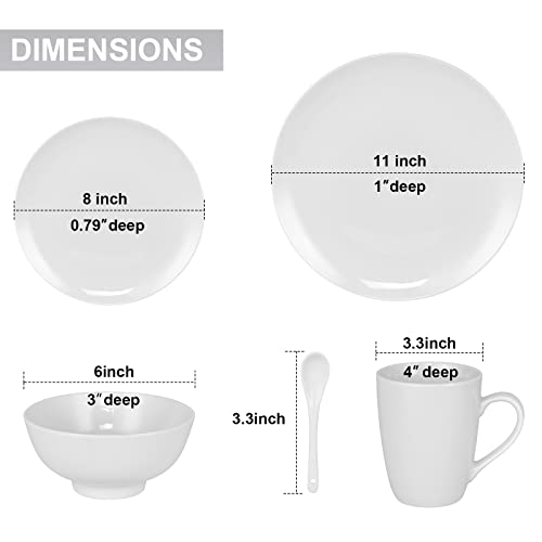Miibox White Dinnerware Set, 40-Piece Service For 8,with Dinner Plates, Salad Plate, Bowls, Mugs and Teaspoons, Porcelain Durable for Christmas, Halloween, Wedding, Banquet