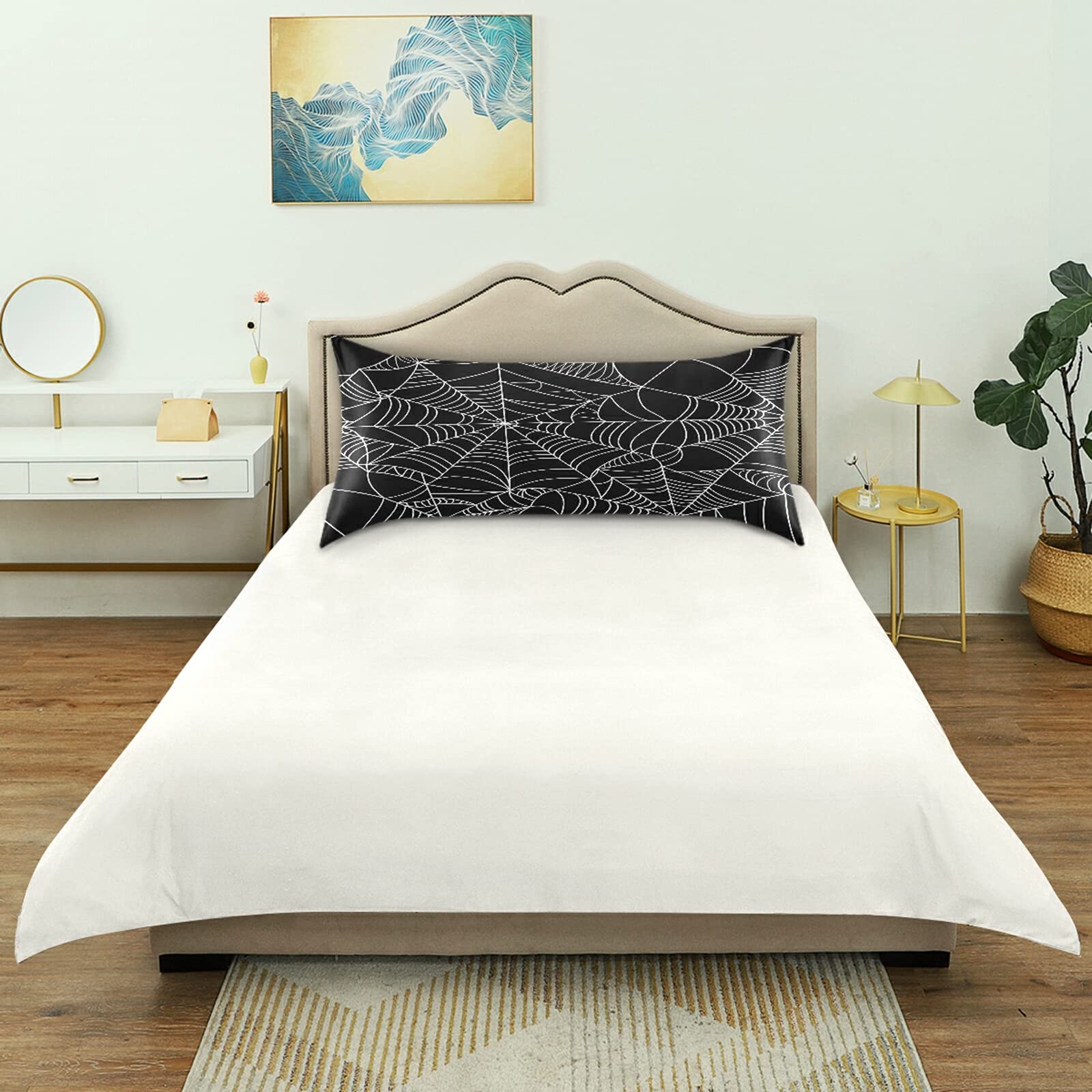 xigua Halloween Spider Web Satin Silk Pillowcase for Hair and Skin, Lightweight Soft Standard Size Pillow Cases, Cooling Pillow Covers with Envelope Closure 20x30in