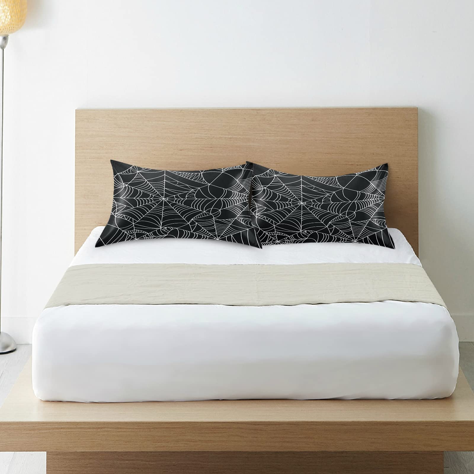 xigua Halloween Spider Web Satin Silk Pillowcase for Hair and Skin, Lightweight Soft Standard Size Pillow Cases, Cooling Pillow Covers with Envelope Closure 20x30in